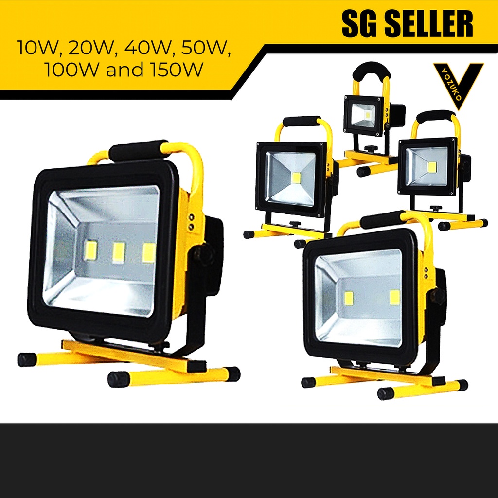 [SG SELLER] 10W/20W/30W/50W/100W/150W/ 200W/ 400W Bright Light Led Rechargeable Flood Spotlight ...