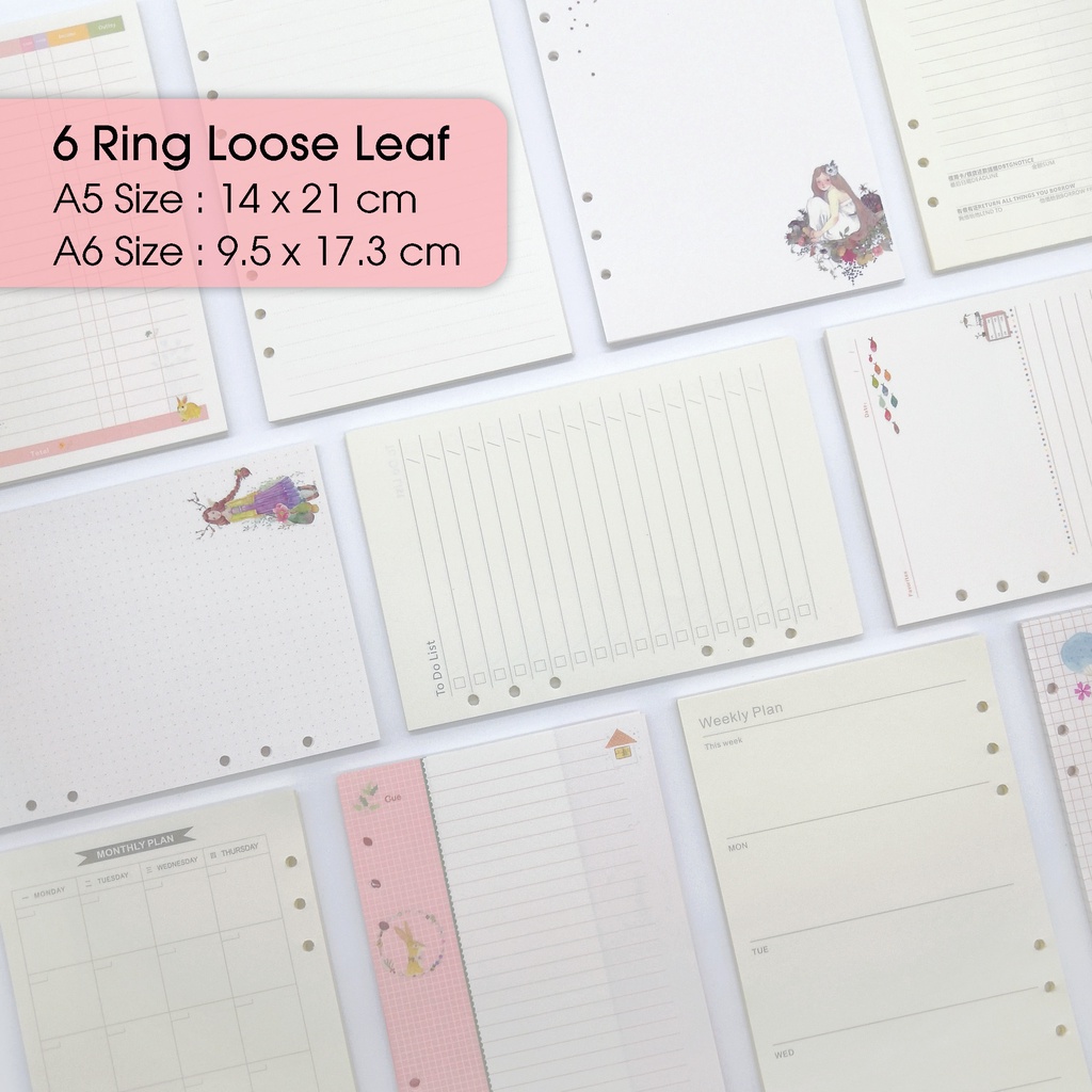 45 Sheets A5 6 Holes Loose Leaf Notebook Colors Refill Spiral Planner ...