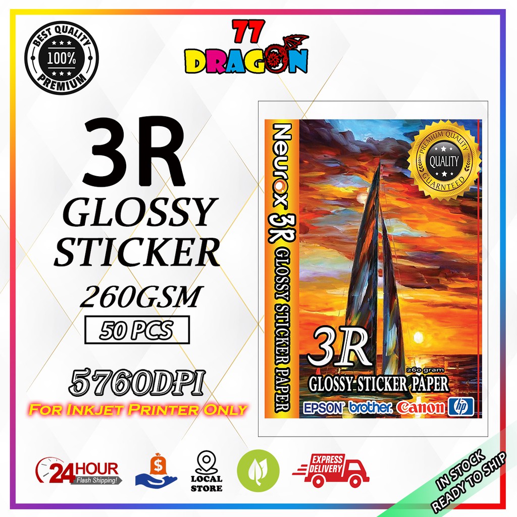 3R GLOSSY STICKER PAPER 50PCS/PKT (260GSM) | Shopee Singapore