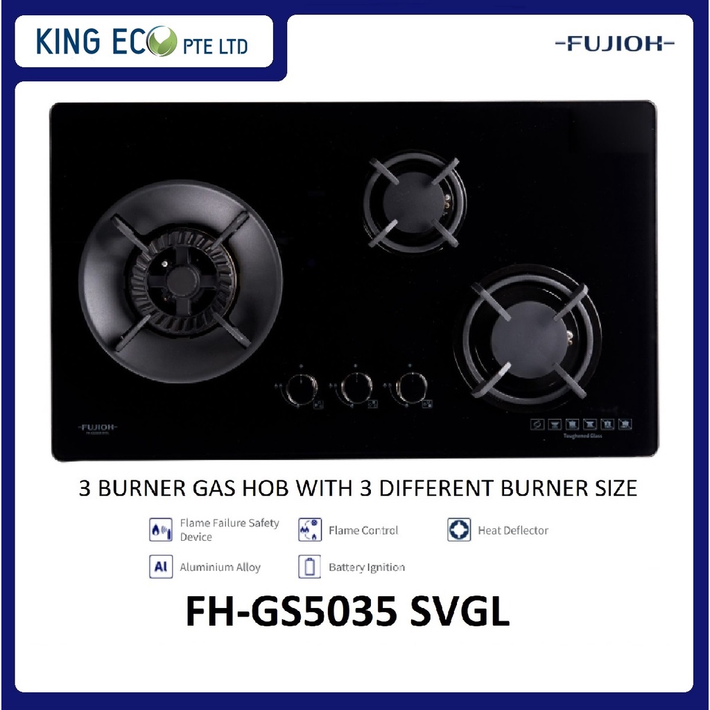 FUJIOH 3 BURNER GAS HOB WITH 3 DIFFERENT BURNER SIZE FH-GS5035 SVGL ...