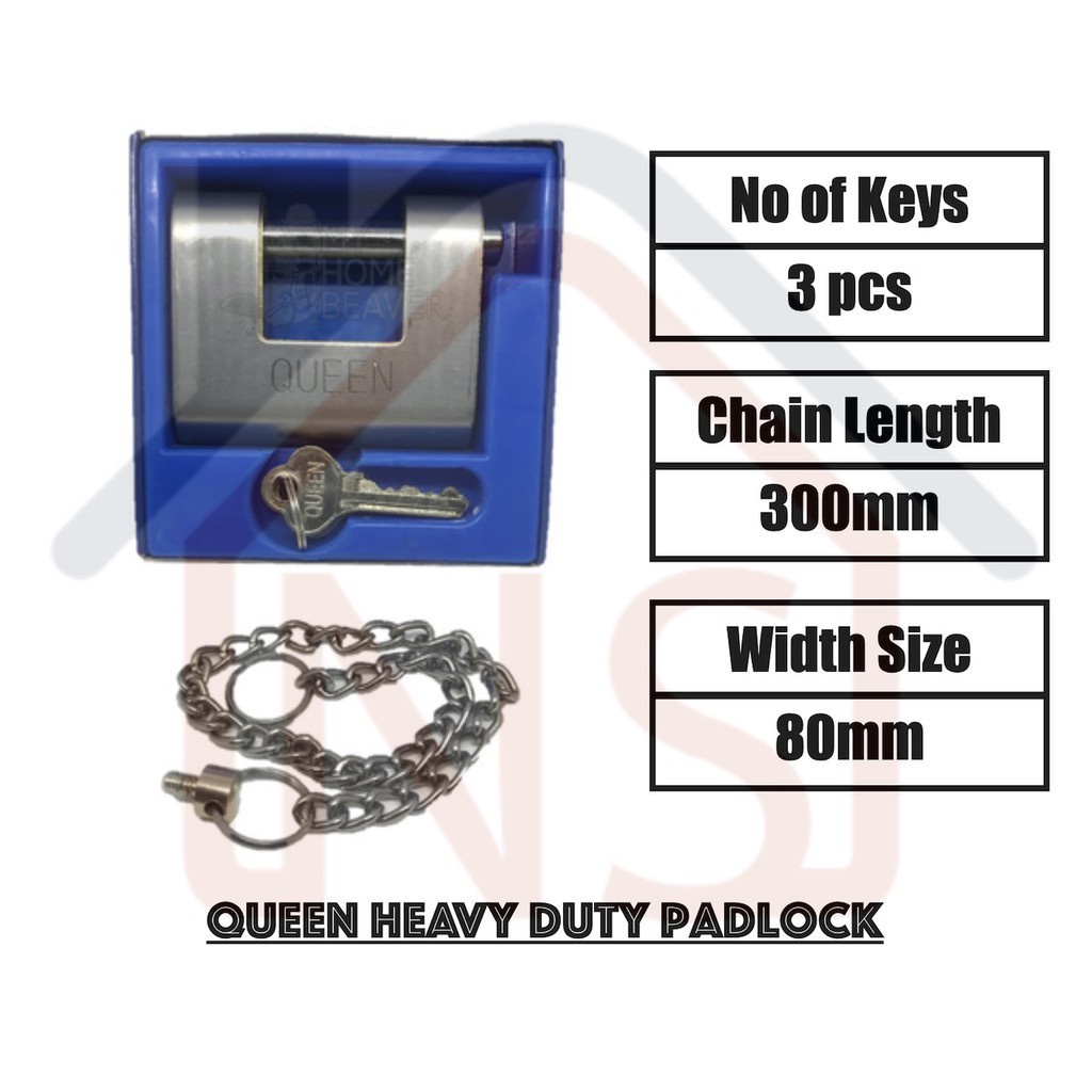 Queen Heavy Duty Padlock Pad Lock Stainless Steel with 3 keys/ Gate ...