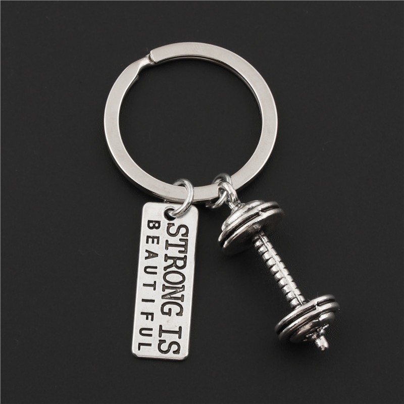 1Pc Gym Barbell Keychain STRONG IS BEAUTIFUL Keyring Men's Gift Fitness ...