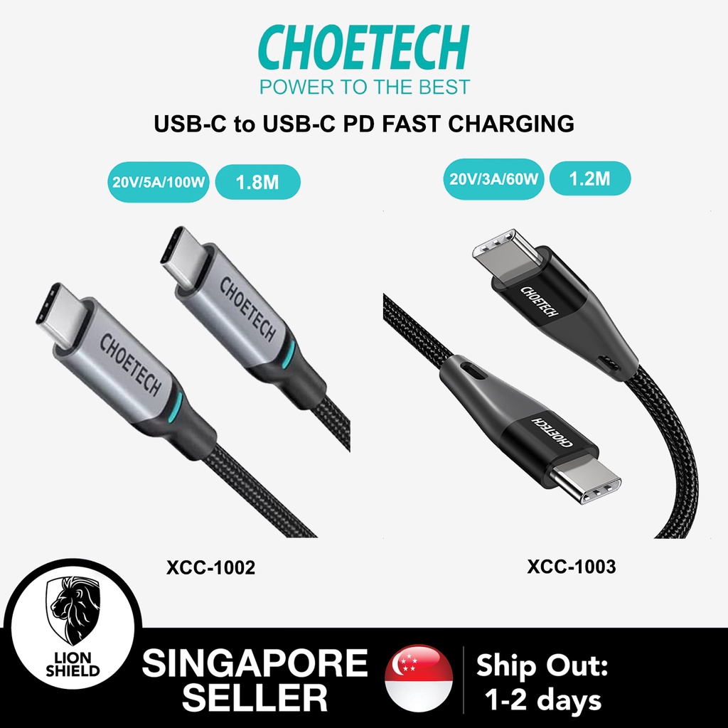 [SG] CHOETECH XCC-1002/1003 USB-C To USB-C Cable, 60W/100W USB Type C ...