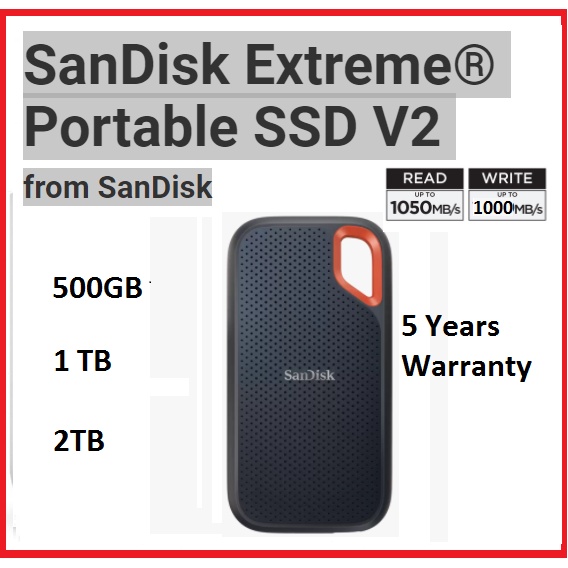 SanDisk Extreme Portable SSD V2 E61 Solid State Drive Read 1050MB/s Write Sp[eed 1000MB/s AES ...