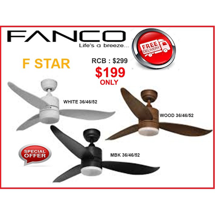 Fanco F STAR Ceiling Fans With Remote Control And 3 Tone LED Light | 36 ...
