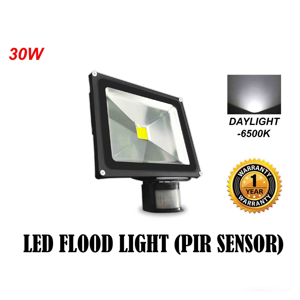 LED SENSOR FLOOD LIGHT 30W PIR WATERPROOF (DAYLIGHT) - 6500K (PIR ...