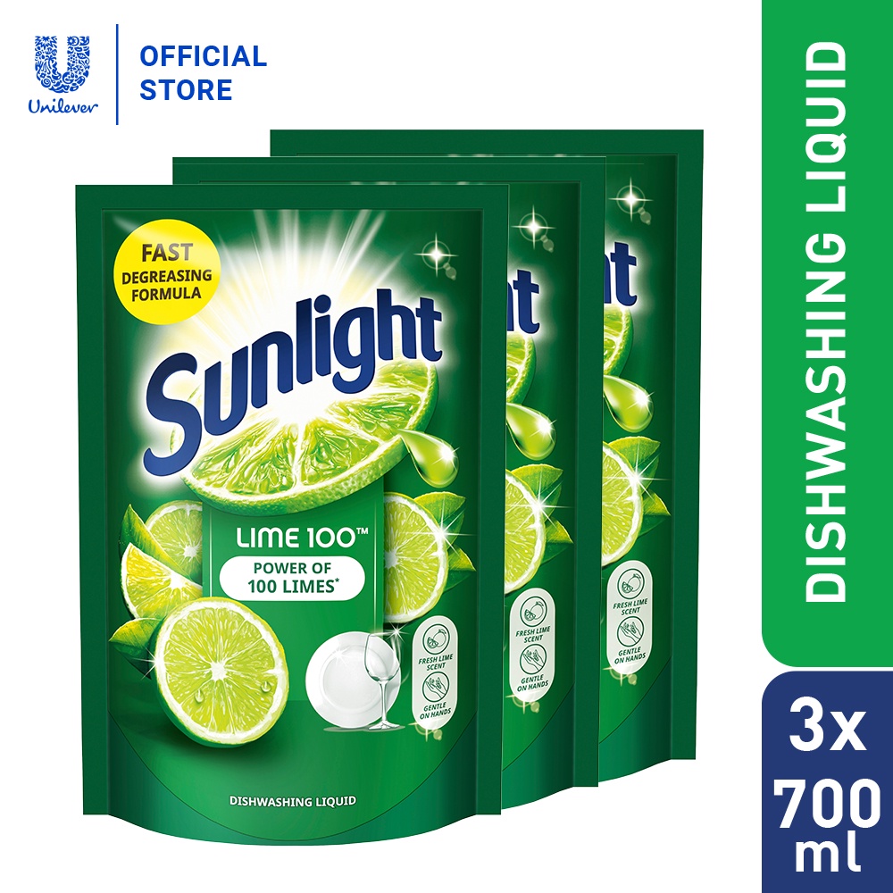 Sunlight Dishwashing Liquid Lime Refill (Pack Of 3) 700Ml | Shopee ...