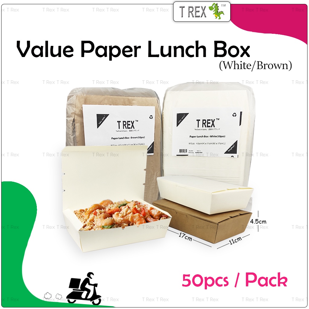 50pcs T Rex Value Disposable Paper Lunch Box / Take Away Food Delivery ...