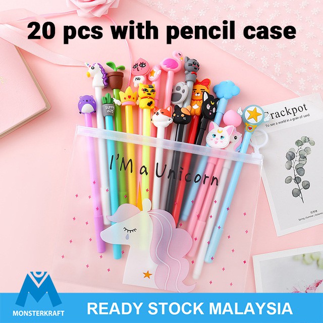 BUNDLE: 20pcs Cartoon Pen Stationery Set with Unicorn Zip lock Pencil ...