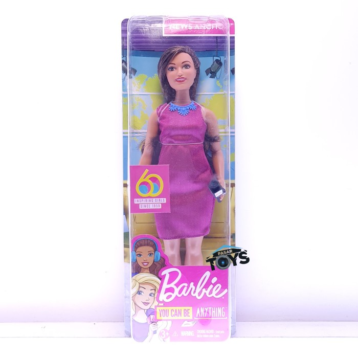 Barbie News Anchor Doll 60th, Brunette Curvy Doll with Microphone ...