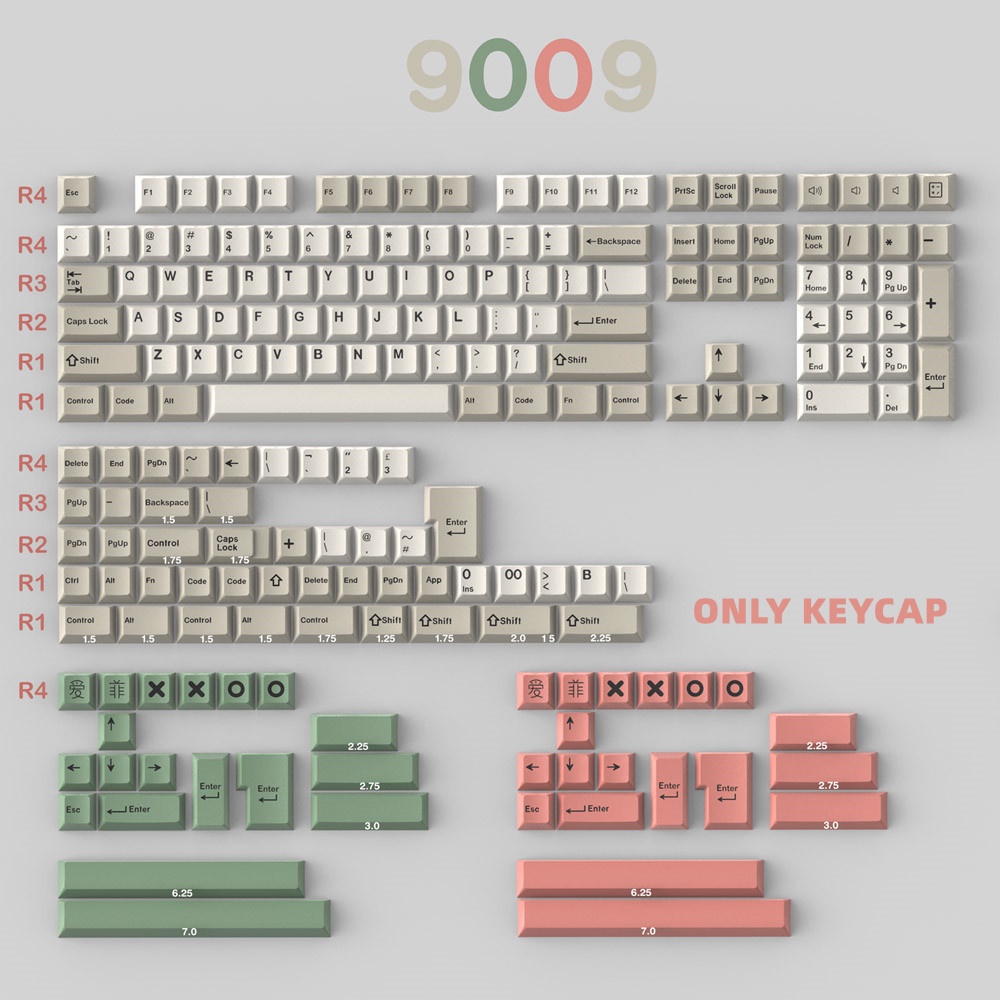 9009 Retro Keycaps 192 Keys Cherry Profile Double shot ANSI ISO Layout ...