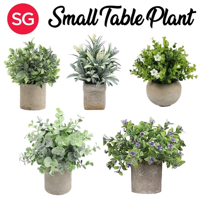 [SG seller] Mini Table Plant Cement Pot Artificial Plant Office Cute ...