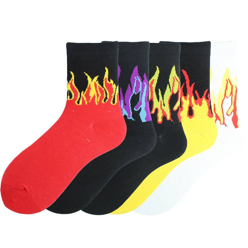 1 Pair Korean Style Women Socks with Fancy Fire Flame Graphic with ...