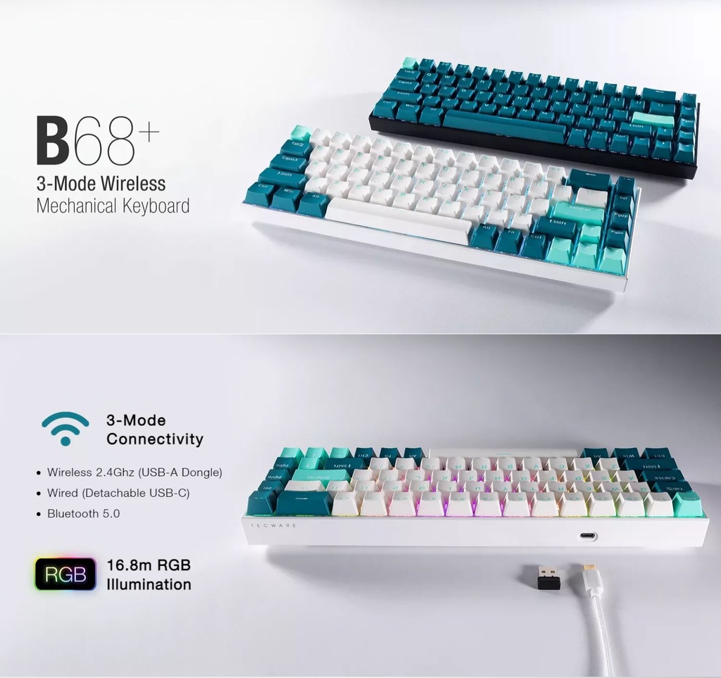 Tecware B68+ and B68 Wireless Mechanical Keyboard- 65% layout, Wired ...