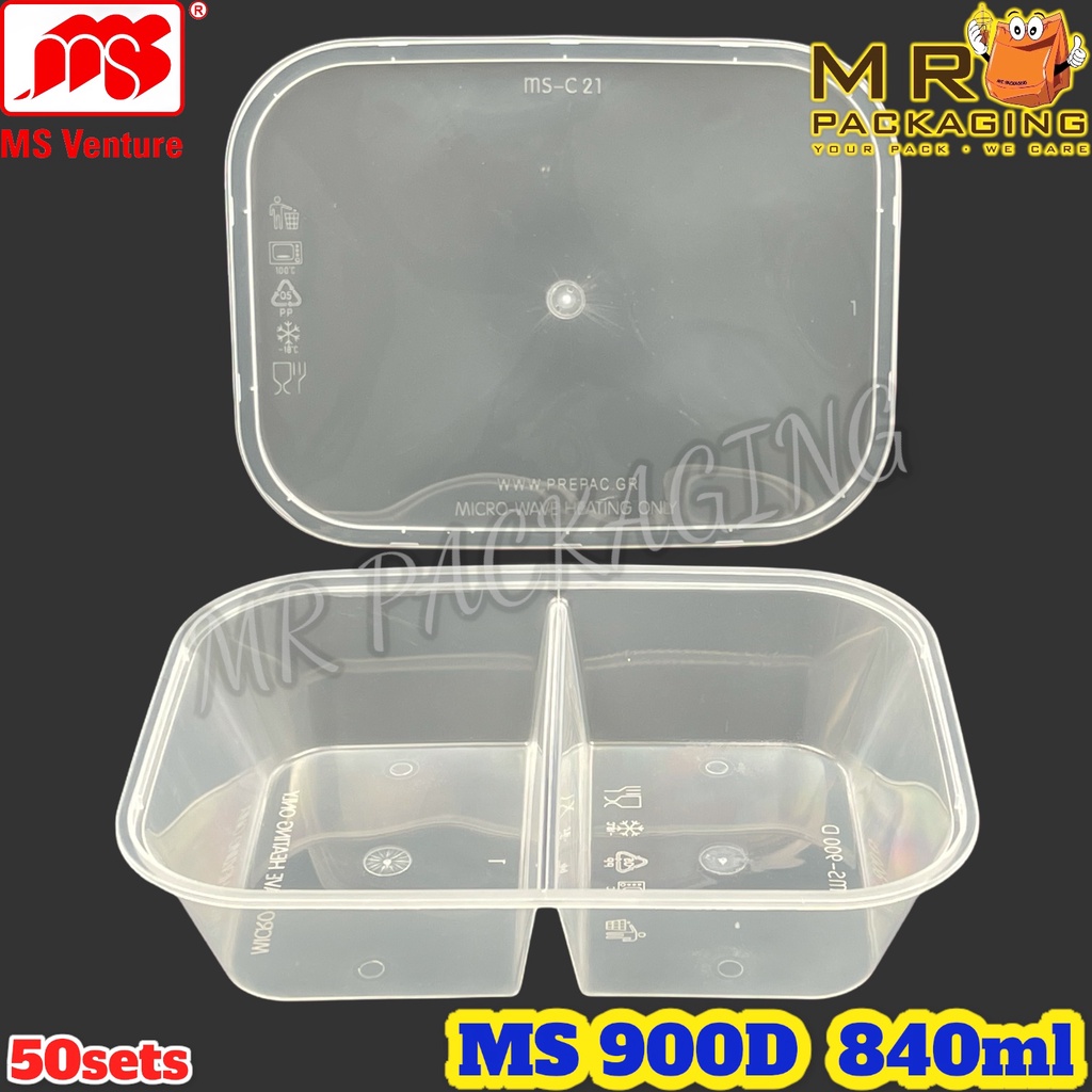 MS 900D 2 Compartment Container with Lid ( 50sets± ) Disposable Plastic ...