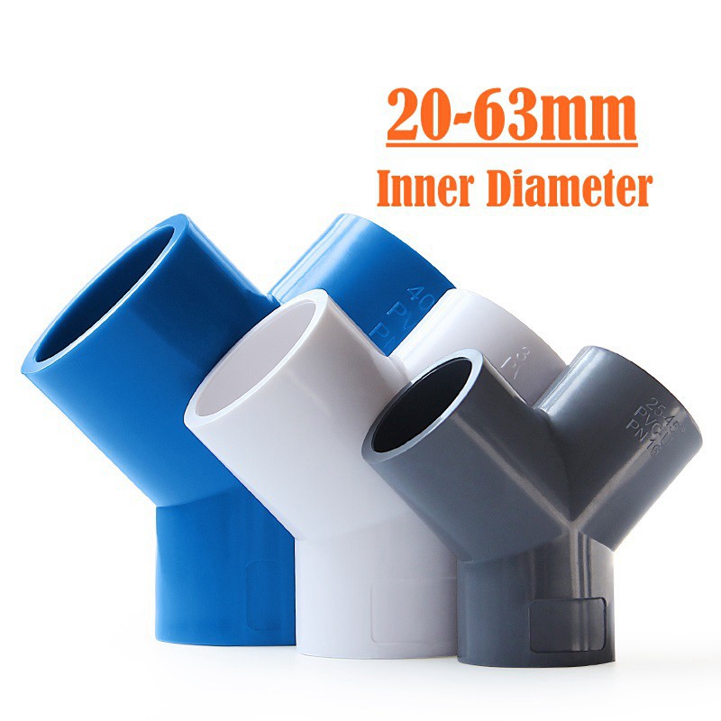 1/2Pcs PVC (20-63mm Inner Diameter) PIPE JOINT FITTING Y TYPE CONNECTOR ...