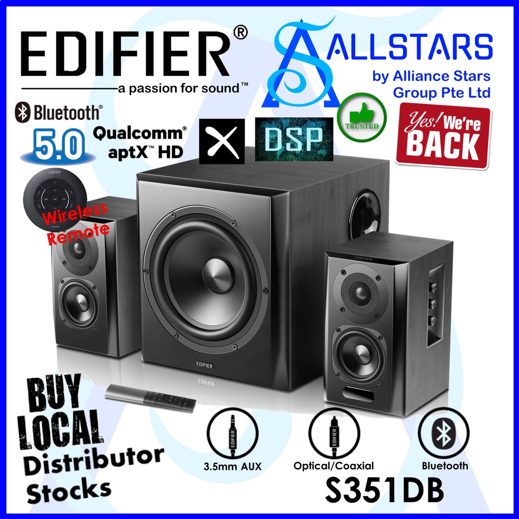 Edifier S351DB (Black) 2.1 150W Bluetooth Active Speaker / Titanium ...