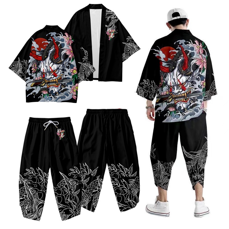 Japanese Kimono Cardigan Men Haori Yukata Male Samurai Costume Clothing Kimono Jacket Mens ...