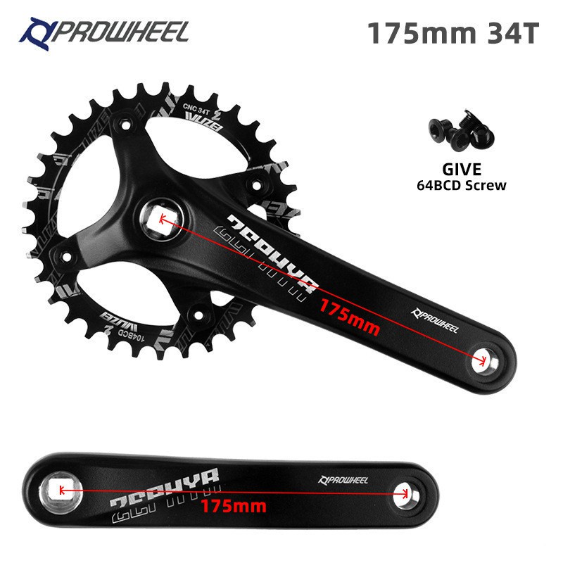 Prowheel Bike Crankset 170/175mm Square Hole Cranks With 30/32/34/36/38/40/42T Bike Sprockets ...