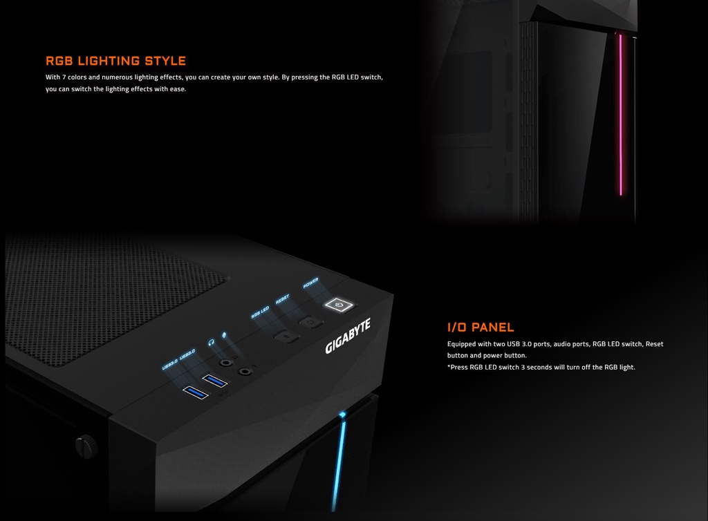 GIGABYTE C200 GLASS GBT ATX Chassis with 4mm Black Tempered Glass Side ...