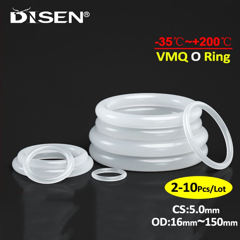 2-10pc CS 5mm VMQ White Silicone O Ring Gasket OD 16~ 150mm Food Grade ...