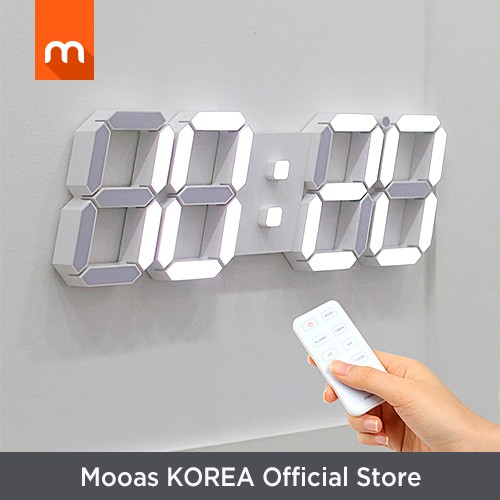 mooas 3D LED Wall Clock Big Plus White, Alarm clock, 12H/24H, Temperature (°C/°F), Calendar ...