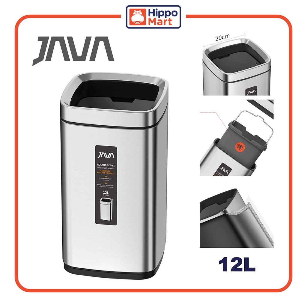 JAVA Dustbin | ROLAND | JH8861 | 12L | Open Top Waste Bin | Trash Bin ...