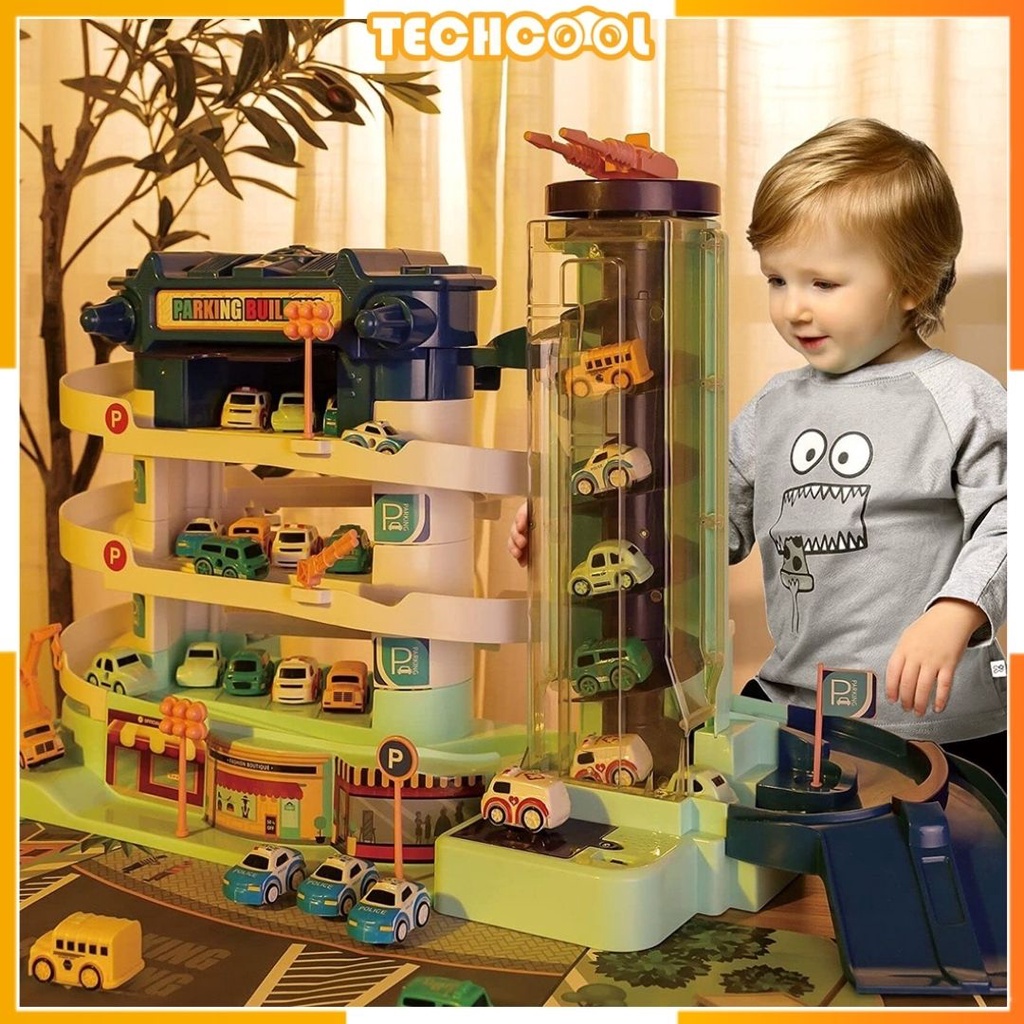Kids Race Car Track Garage Toy 2 in 1 Electric 3-Story Parking Building ...