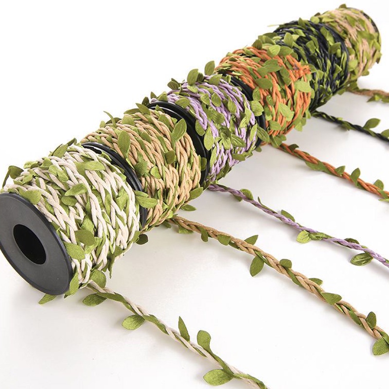 10M Simulation Green Leaves Hemp Rope Celebration Party Deco DIY Rattan ...