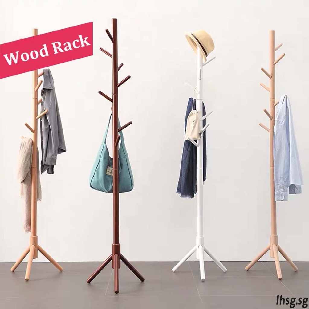 LHSG Clothes Hanger Stand Wooden Tree Coat Rack Free Standing Stand 8 ...