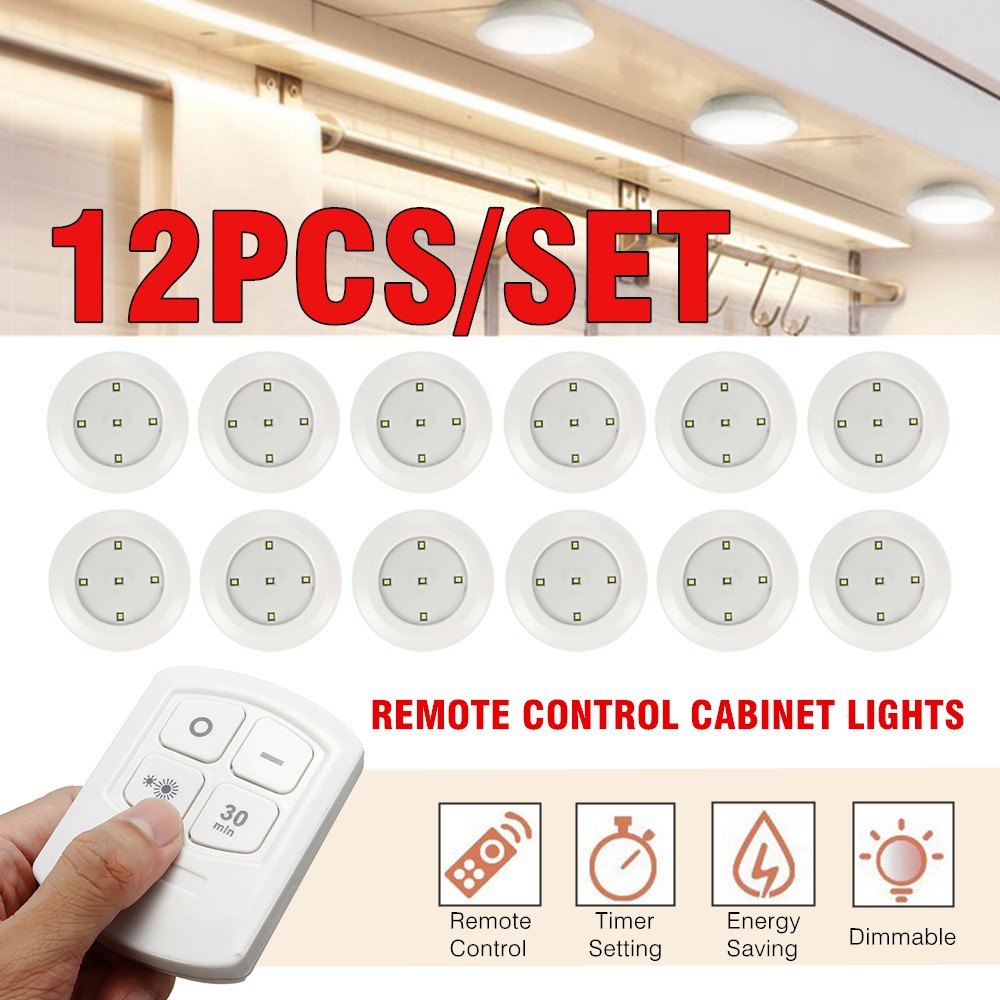3/6/9/12Pcs Wireless Remote Control LED Cabinet Light Bright Under ...
