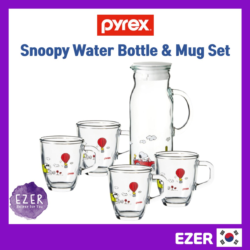 [Pyrex] Snoopy Glass Water Bottle & Mug Set 5P / Kitchenware Tableware ...