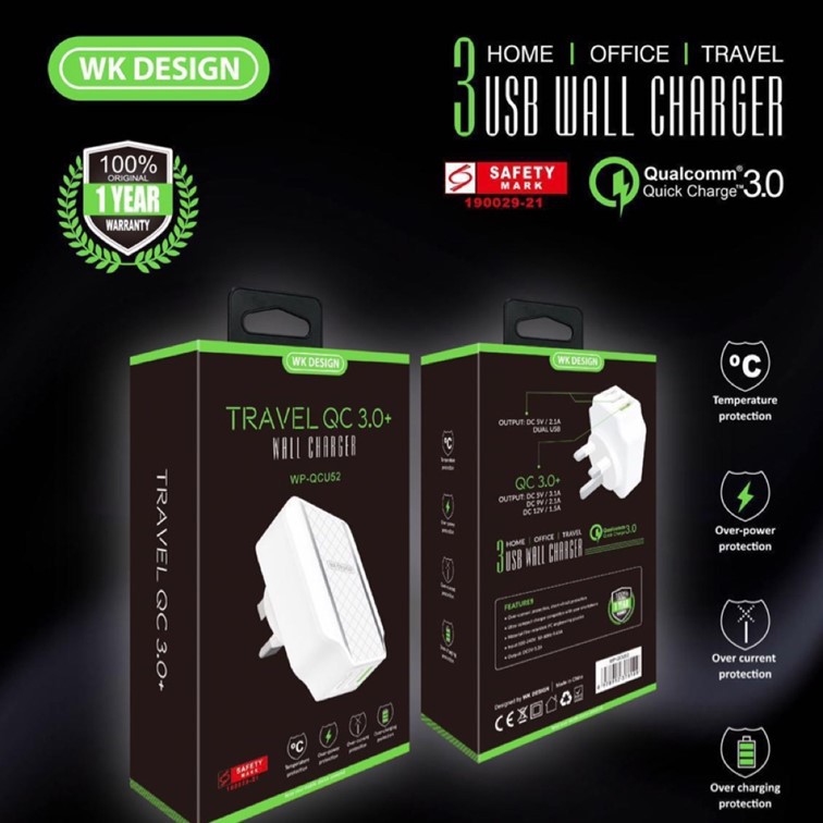 WK DESIGN Quick Charge 3.0 TRAVEL adapter QC 3.0+ Wall Charger USB ...