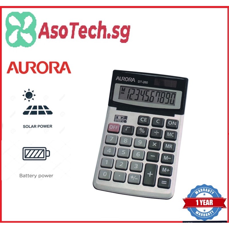 Aurora Calculator 10 Digits Dual Power Adjustable Tilt Display DT260 | Shopee Singapore