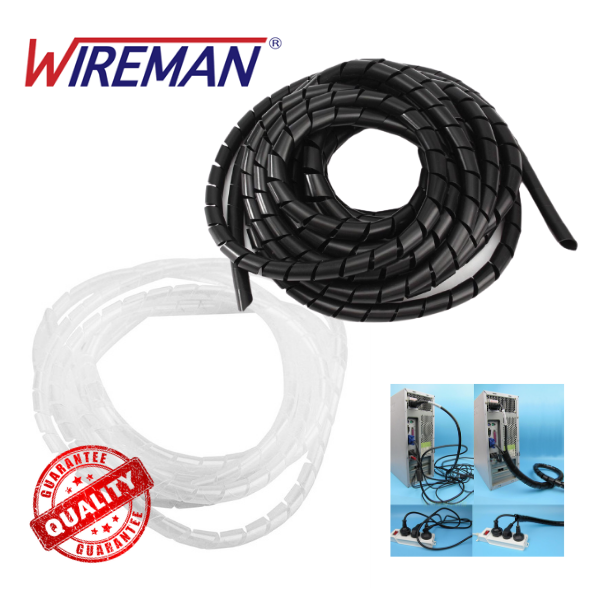WIREMAN BLACK/WHITE Spiral Cable Wrap Tidy Hide Banding Loom ~ PC, TV ...