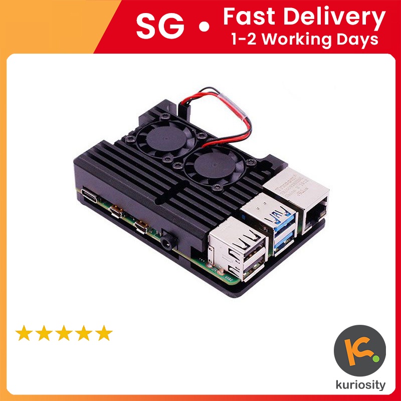 Raspberry Pi 4 Pi 5 Aluminum Heatsink Heat Sink Case with Dual Fan ...