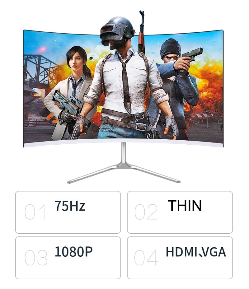 PROMO 24 inch Ultra-Thin Curved Monitor Screen, LED Computer Gaming ...