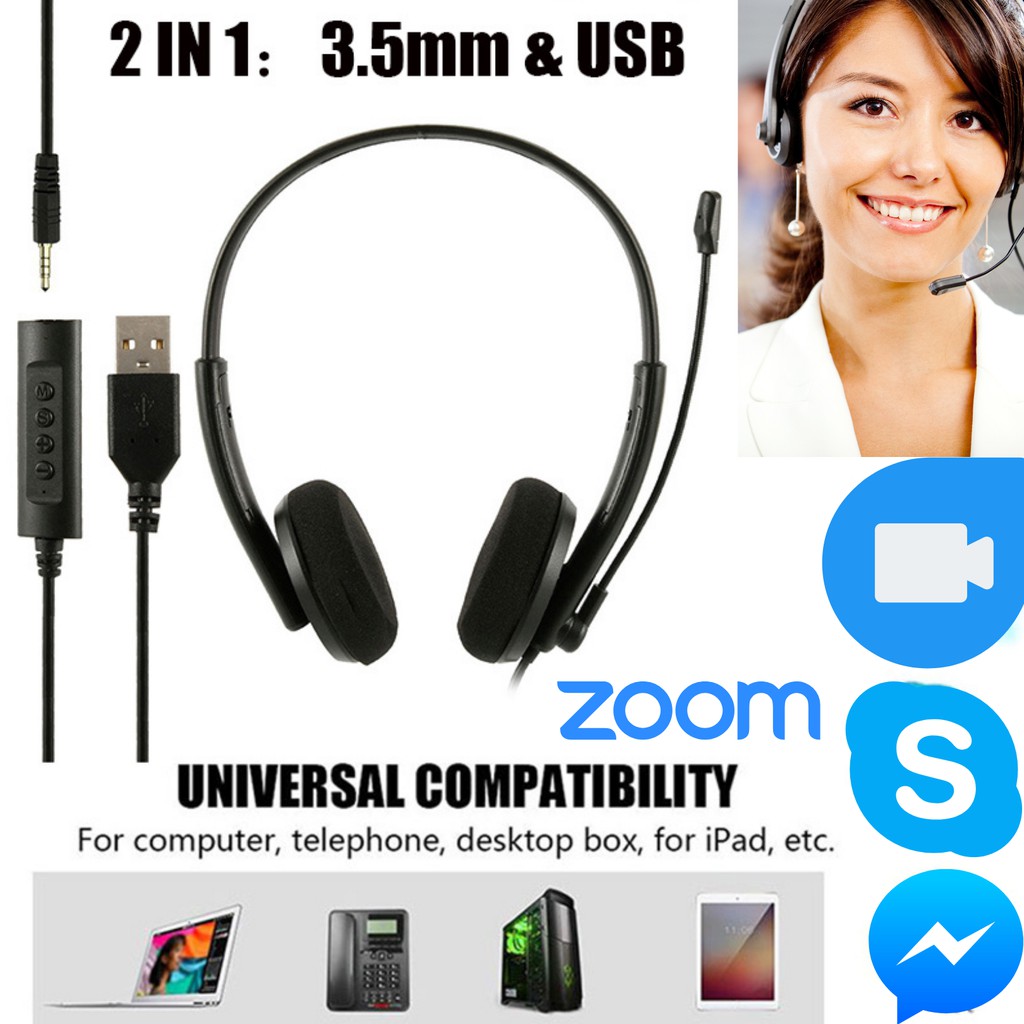 USB PC Headset Conference Call with Noise Cancelling Wired Headphones ...