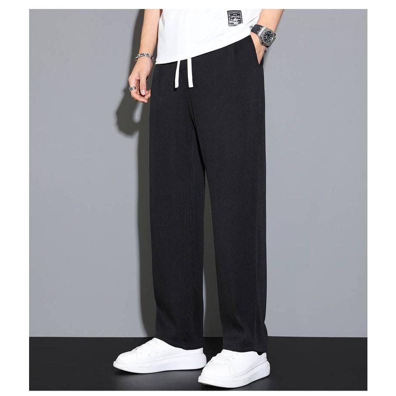 M-8XL Plain Pants Men Summer Thin Ice Silk Straight Leg Long Pants ...