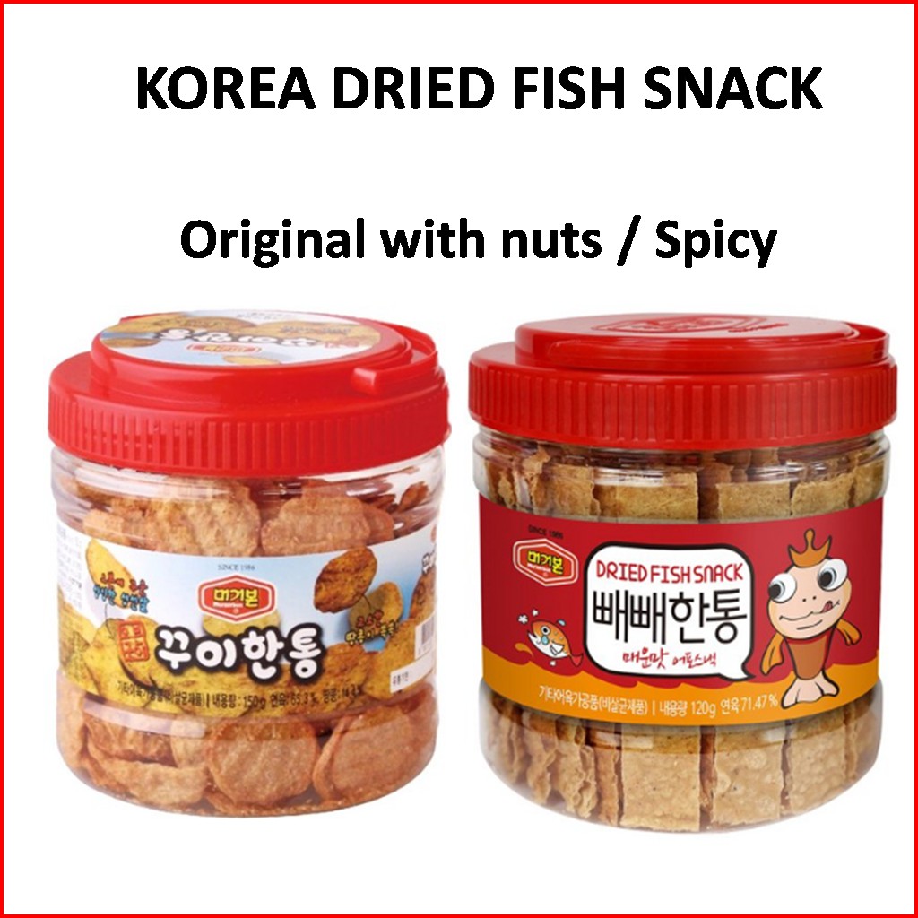 KOREA 2 Fv. Dried Fish Snack (Original with Nuts 150 g / Spicy 120 g ...