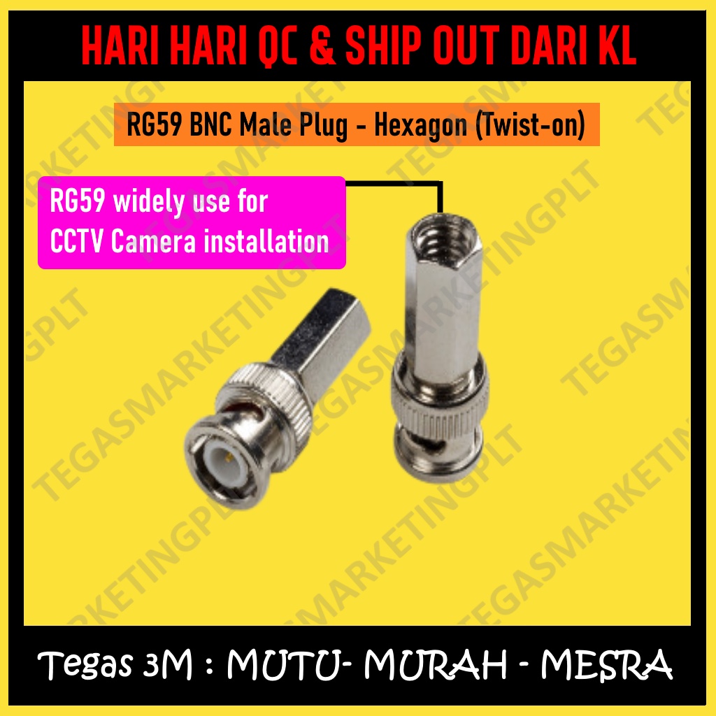 [Tegas] RG59 BNC PLUG HEXAGON TWIST ON COAXIAL CONNECTER FOR CCTV ...