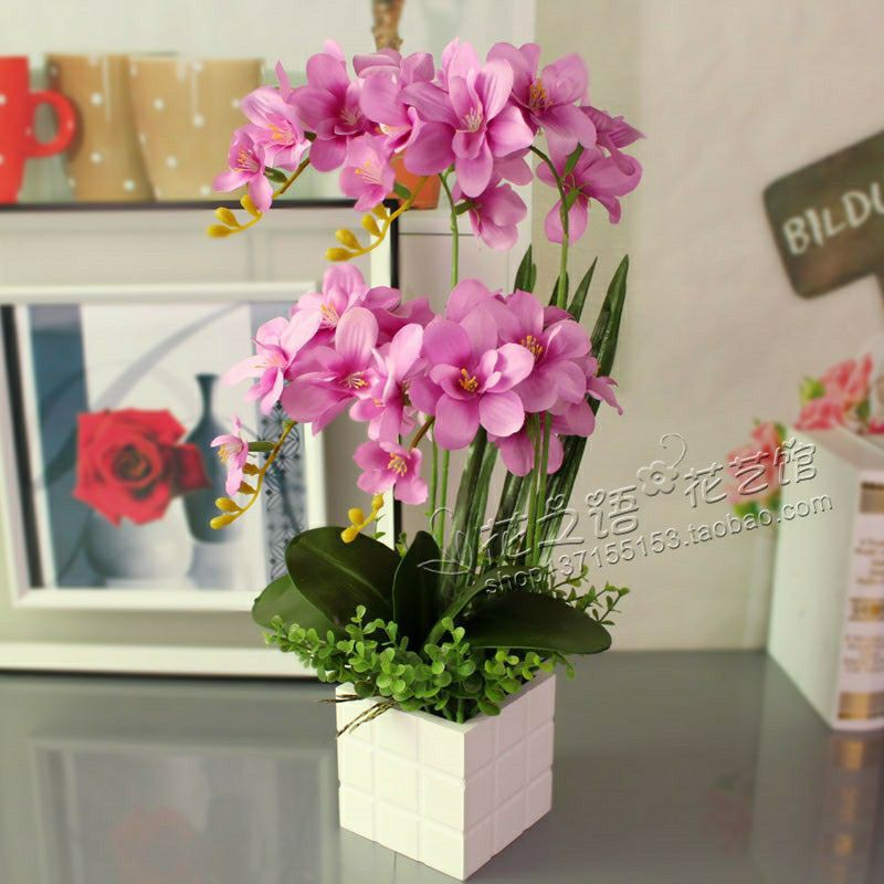 4 tangkai Orkid dan Pasu Bunga Palsu Rumah Hiasan Hadiah Artificial ...