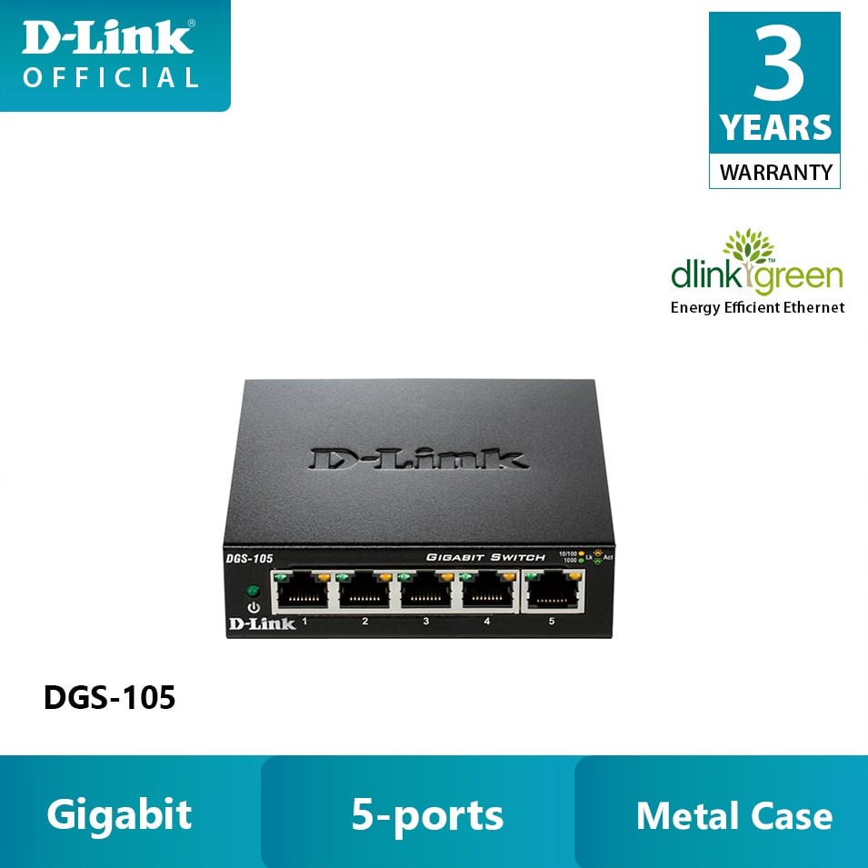D-Link DGS-105 5-Port Gigabit Desktop Switch In Metal Casing | Shopee ...