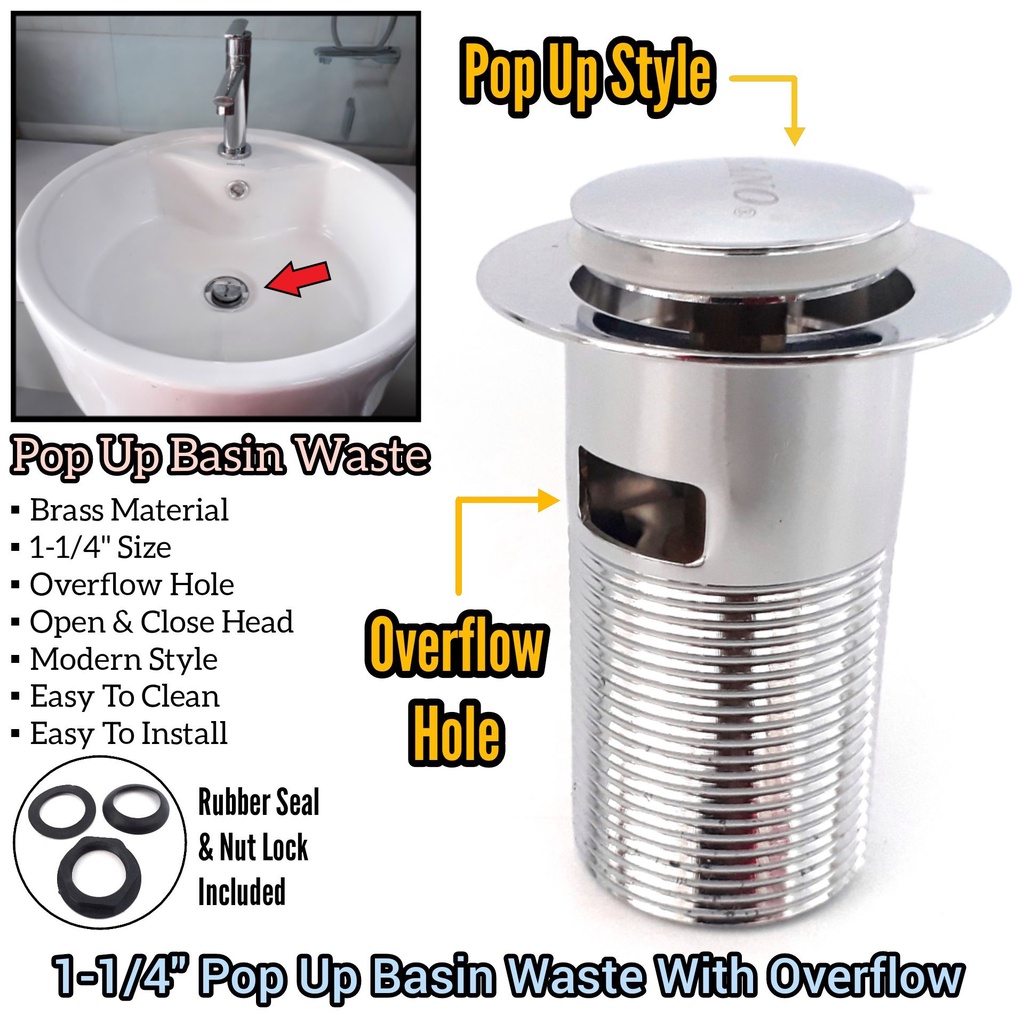 1-1/4 INCH POP UP BASIN WASTE WITH OVERFLOW HOLE FOR BASIN SINKS IN ...