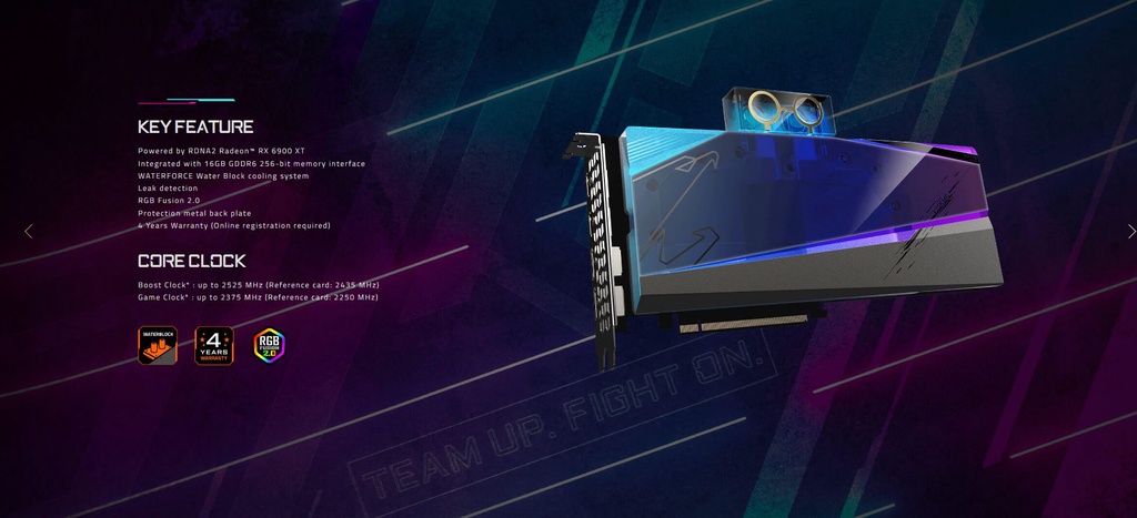 GIGABYTE AORUS Radeon™ RX 6900 XT RX 6900XT XTREME WATERFORCE WB 16G ...