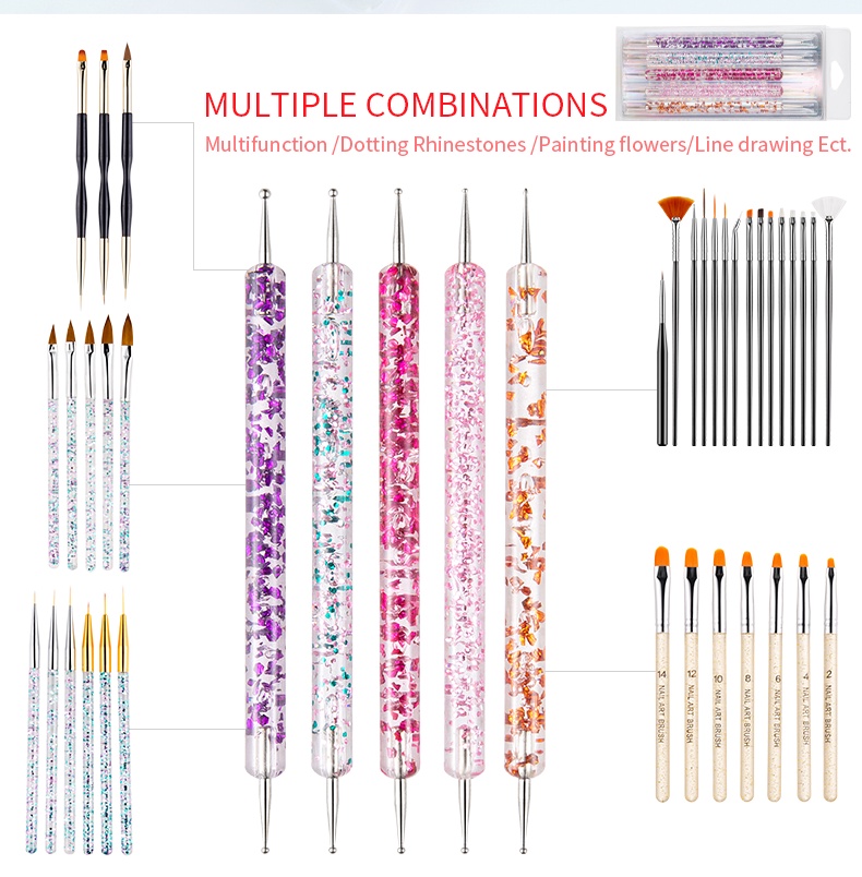 Nail Art Brush Set Nail Dotting Tools UV Gel Polish Painting Drawing ...