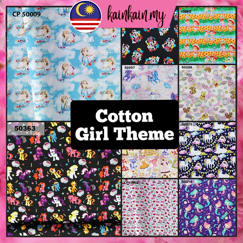 Kain Cotton Fabric Printed Cartoon Girl Design Cute Hello Kitty Minnie ...