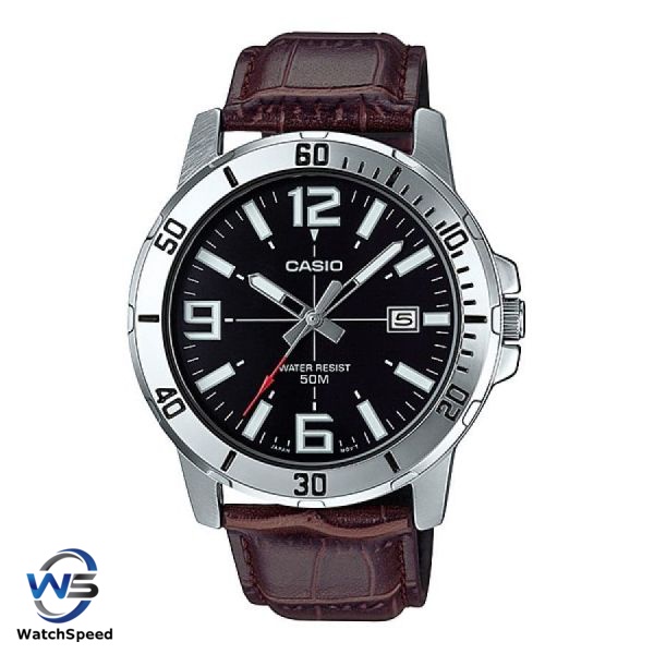 Casio MTP-VD01 MTP-VD01L-1B MTPVD01L-1B Diver Style Brown Leather Strap ...