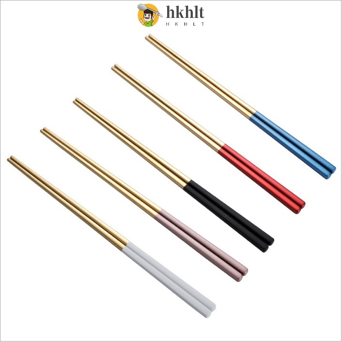 1 Pair Of High-Grade Stainless Steel Square Chopsticks Titanium Gold ...