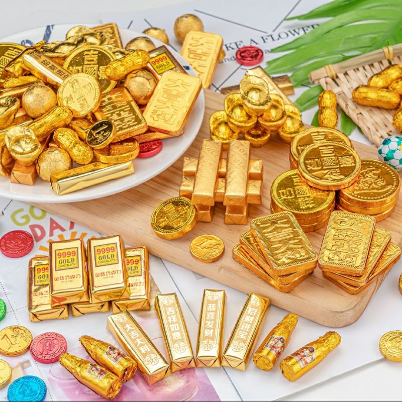 100g Gold Foil Ingot Coins Ball Chocolates Cake Decorations Chocolate ...